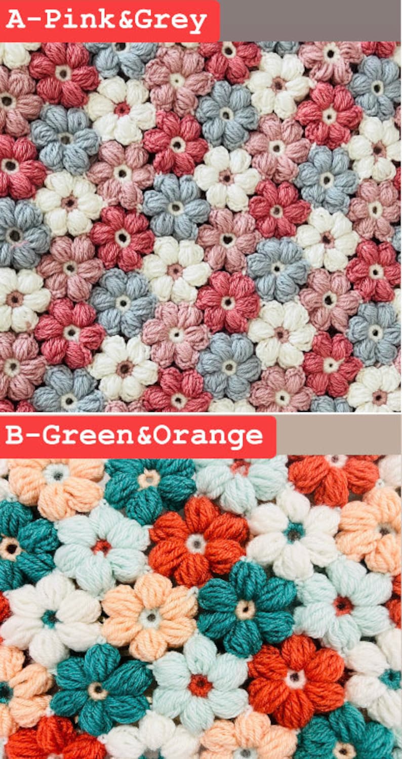 Puff Flowers Crochet Floor Mat, Flowers Crochet Sofa Cover, Floral ...