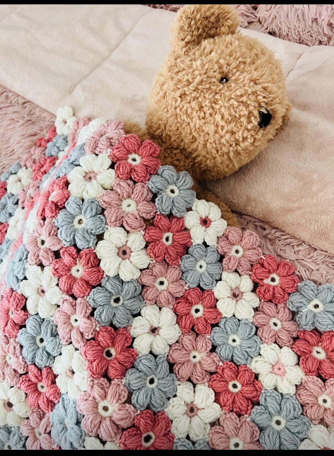 Flower Crochet Blanket,granny Square Blanket,pink Baby Blanket,baby ...