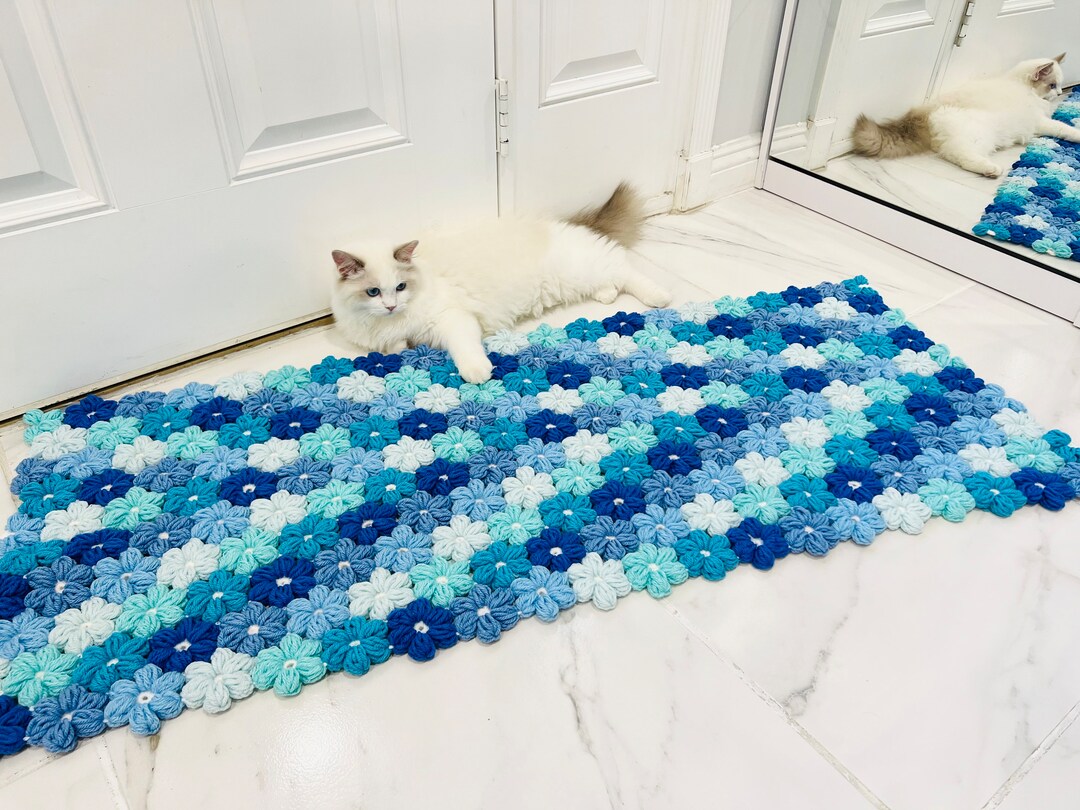 Puff Flowers Crochet Floor Mat, Flowers Crochet Sofa Cover, Floral ...