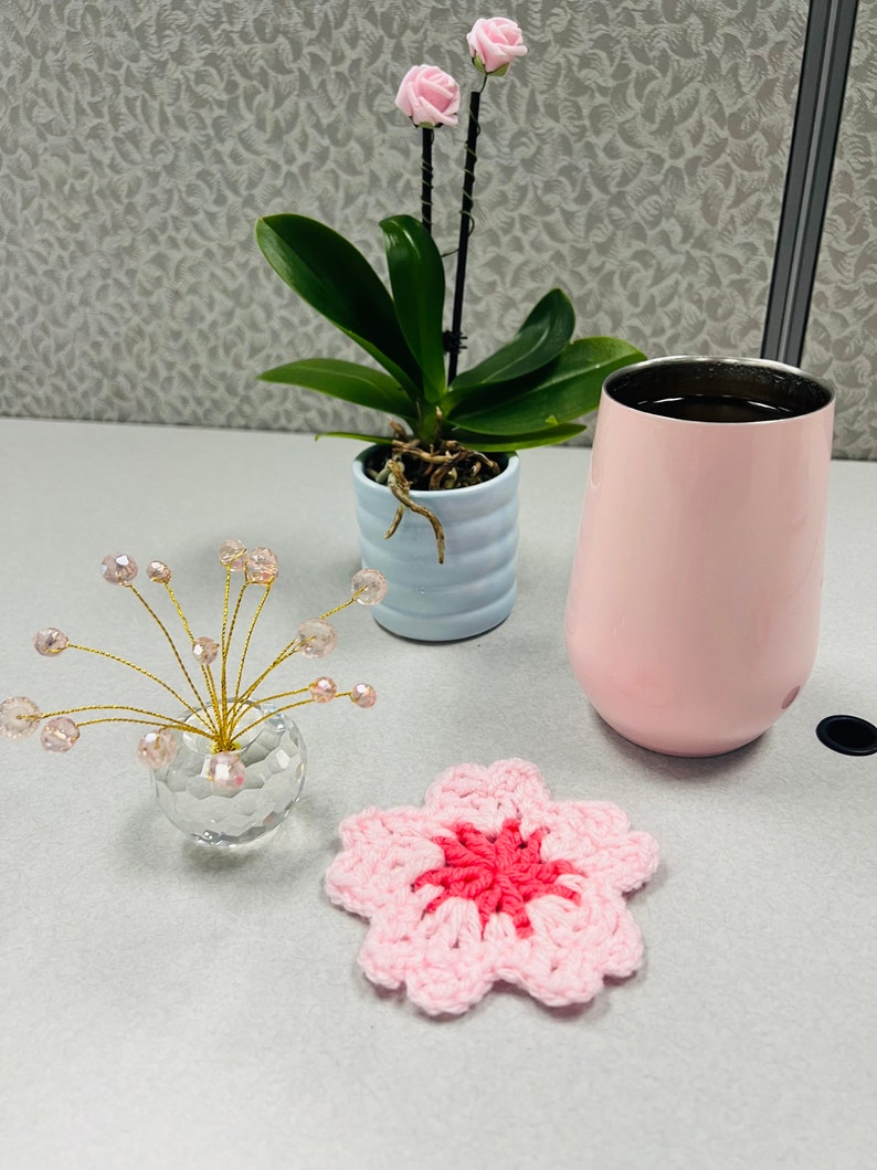 Cherry Blossom Coasters - Crochet Coaster Home Decor Coaster - Etsy
