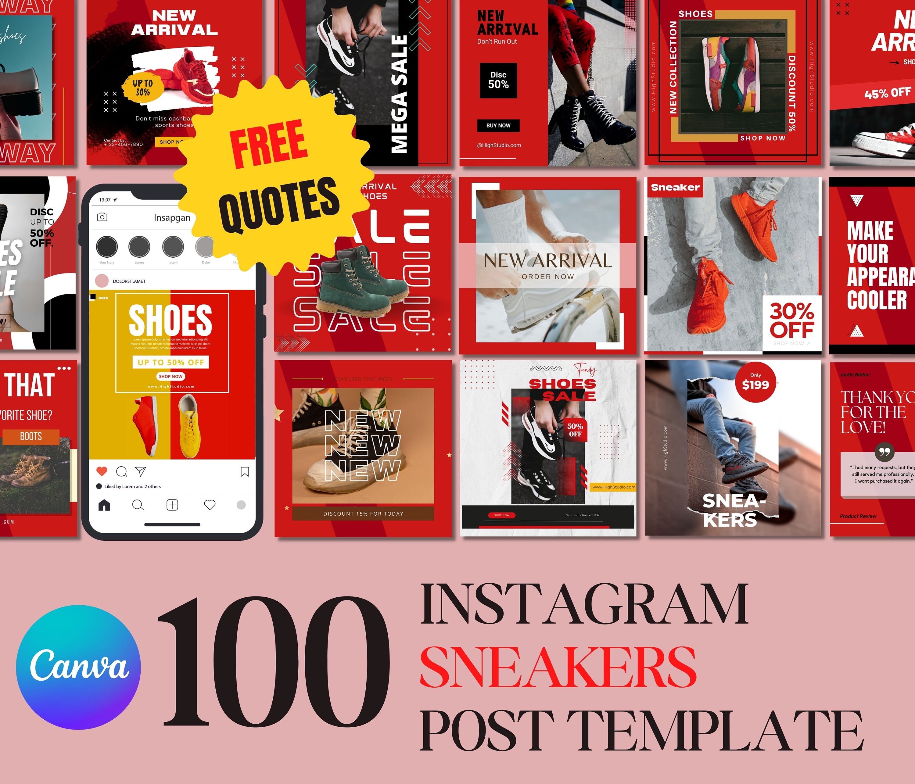 100 Sneakers and Shoes Instagram Canva Template, Instagram Templates ...