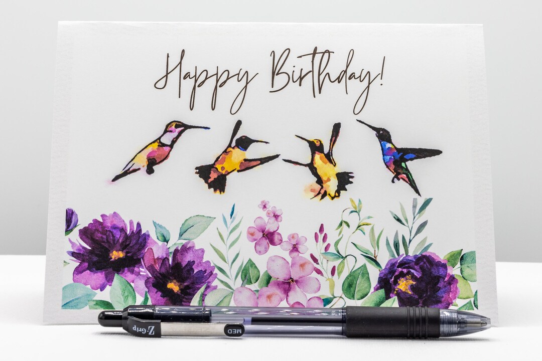 Printable Hummingbirds Over Flowers Card - Etsy