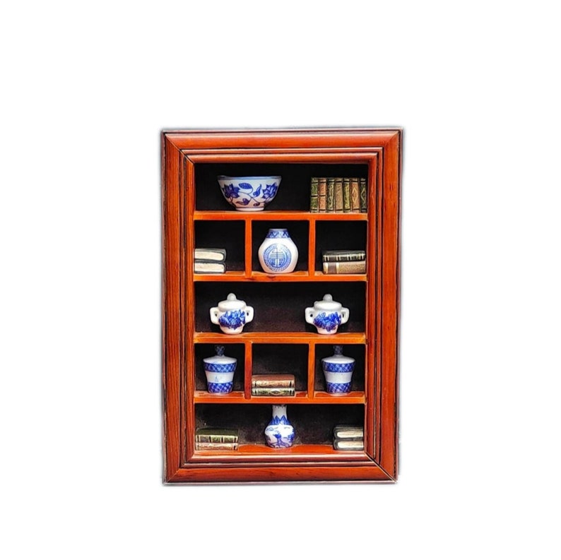 Vintage Wooden Display Cabinet Wall Hanging Shelf With Miniature ...