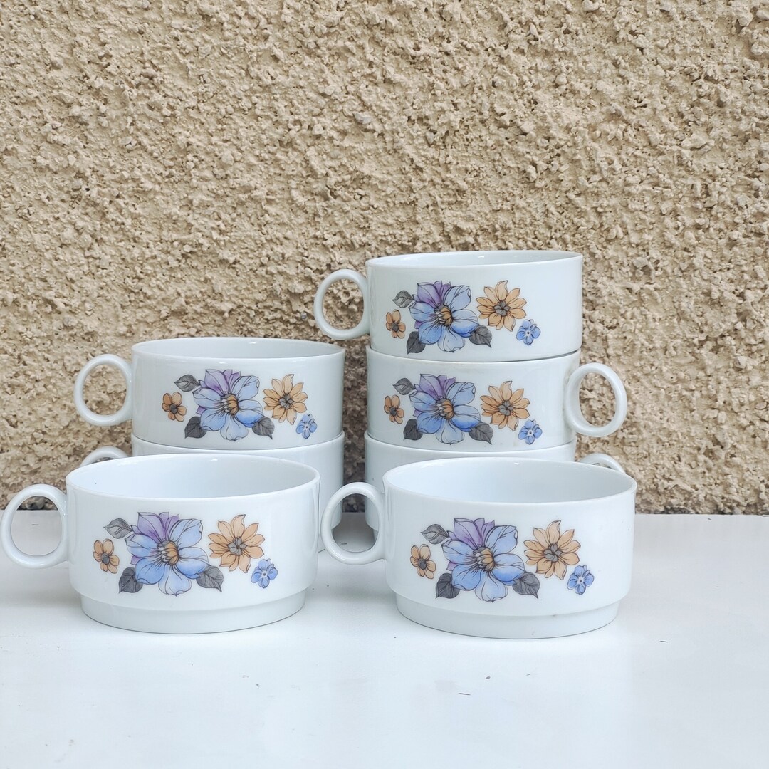 Vintage Fine Porcelain Tea Cups With Floral Print Richard - Etsy