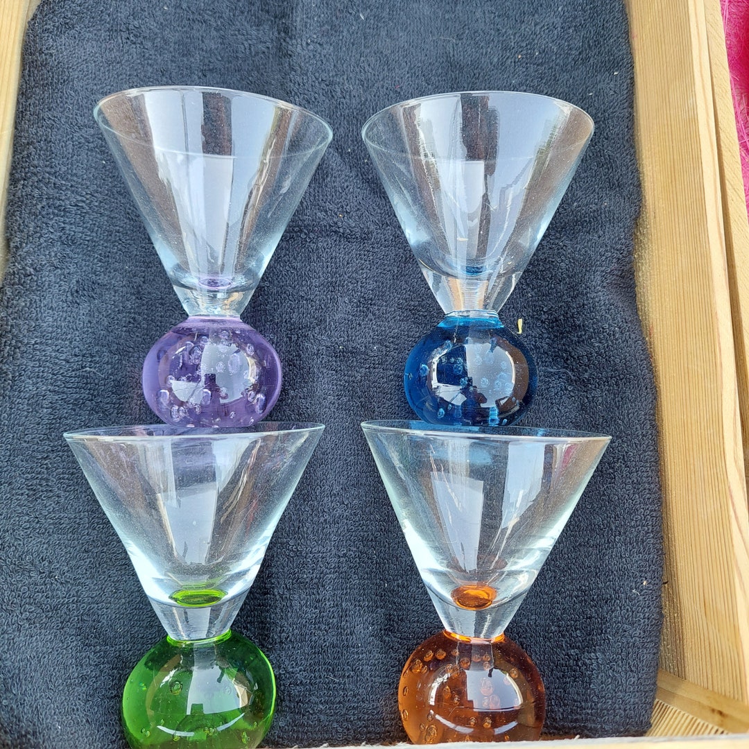 Crystal Cocktail Glasses Bubbles Colored Base MARTINI MILANO. Set of 4 ...