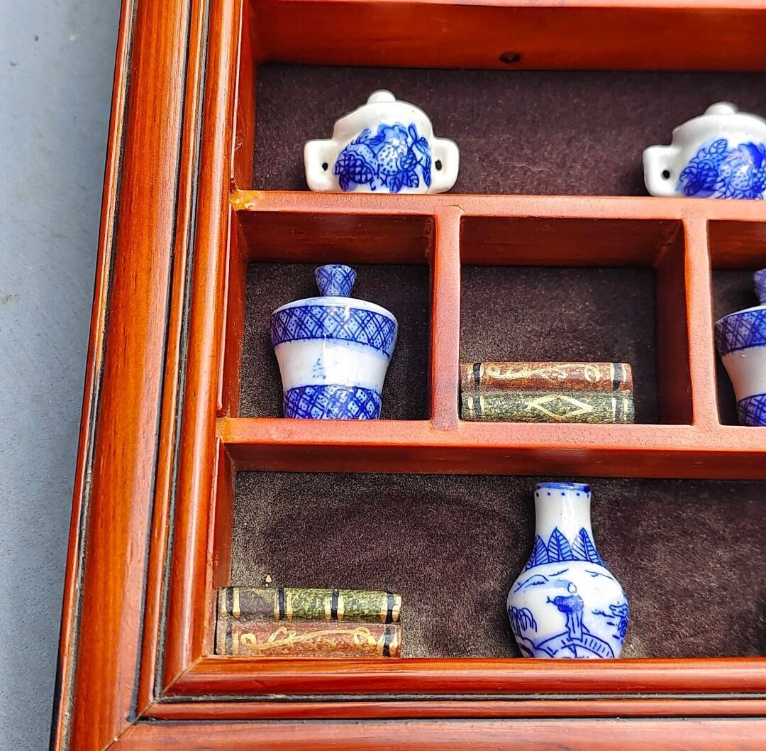 Vintage Wooden Display Cabinet Wall Hanging Shelf With Miniature ...