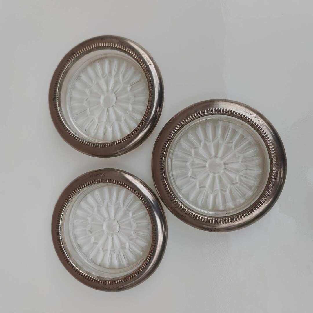 Cut Glass Coasters With Silver Plated Rim, Set of 3. - Etsy