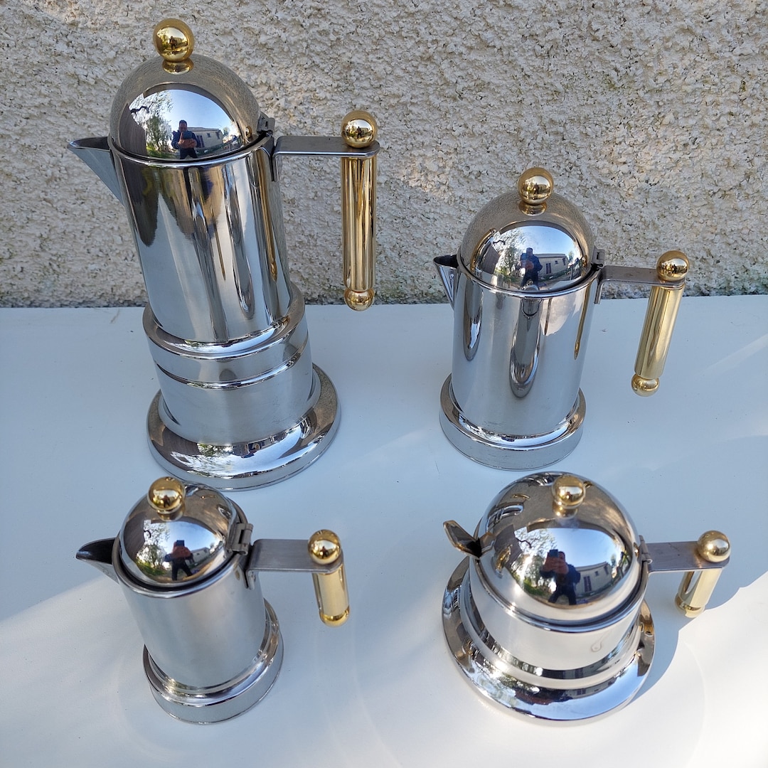 Vintage 80s Set Steel Coffee Maker Kontessa for 6 Cups Italian Large ...