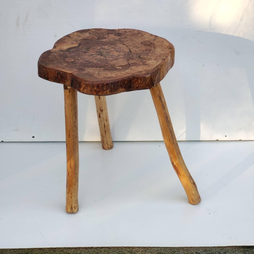 Wooden Stool Olive Wood Antique Old Campaign Country Side Farmer ...