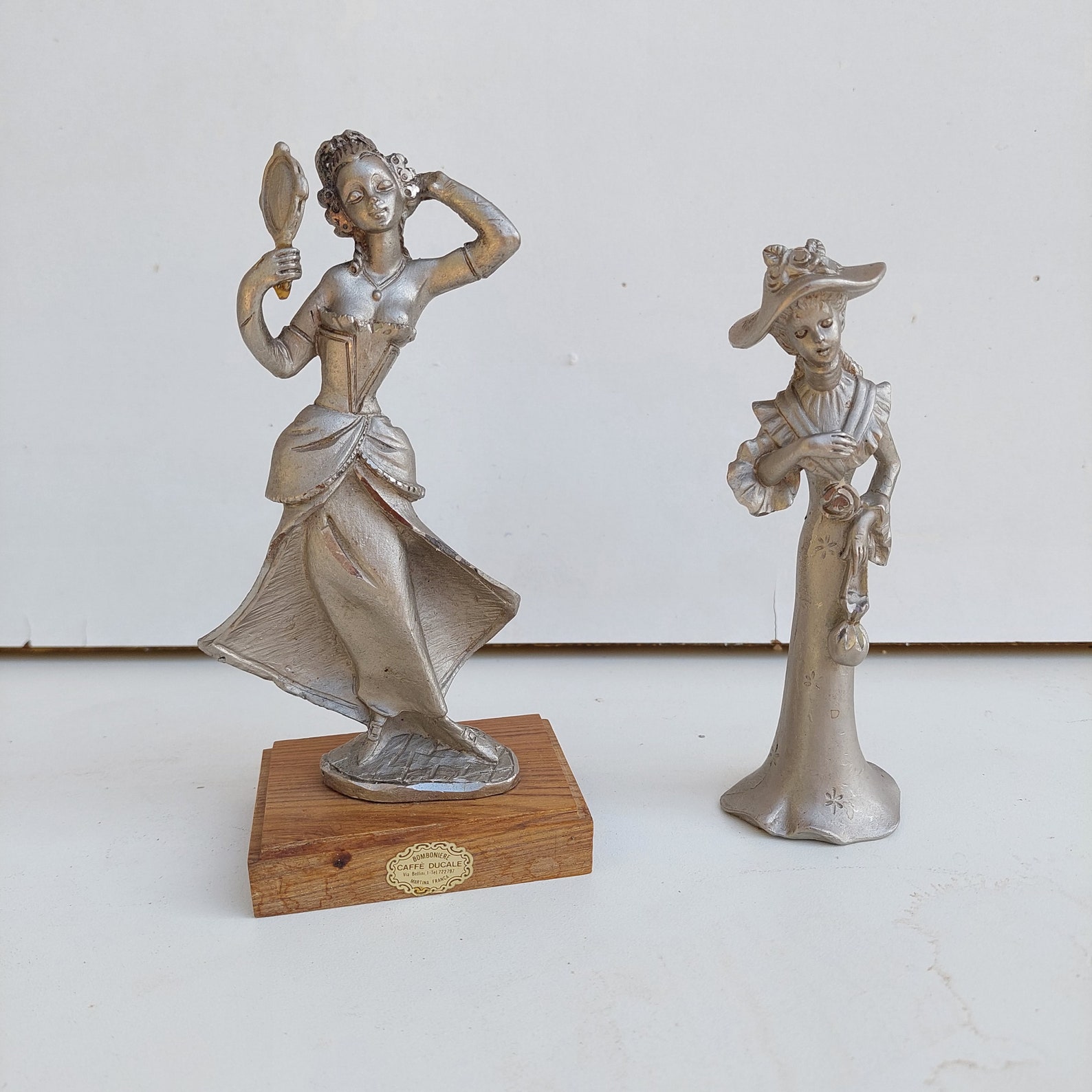 Vintage Set of 2 Statue Victorian Women Pewter Handmade Antique Lady ...