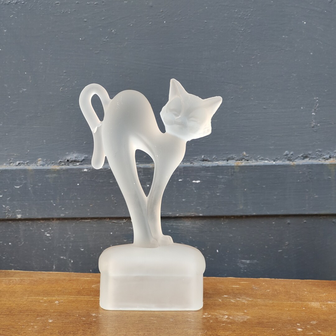 Frosted Glass Cat Figurine Kitty Statuette - Etsy