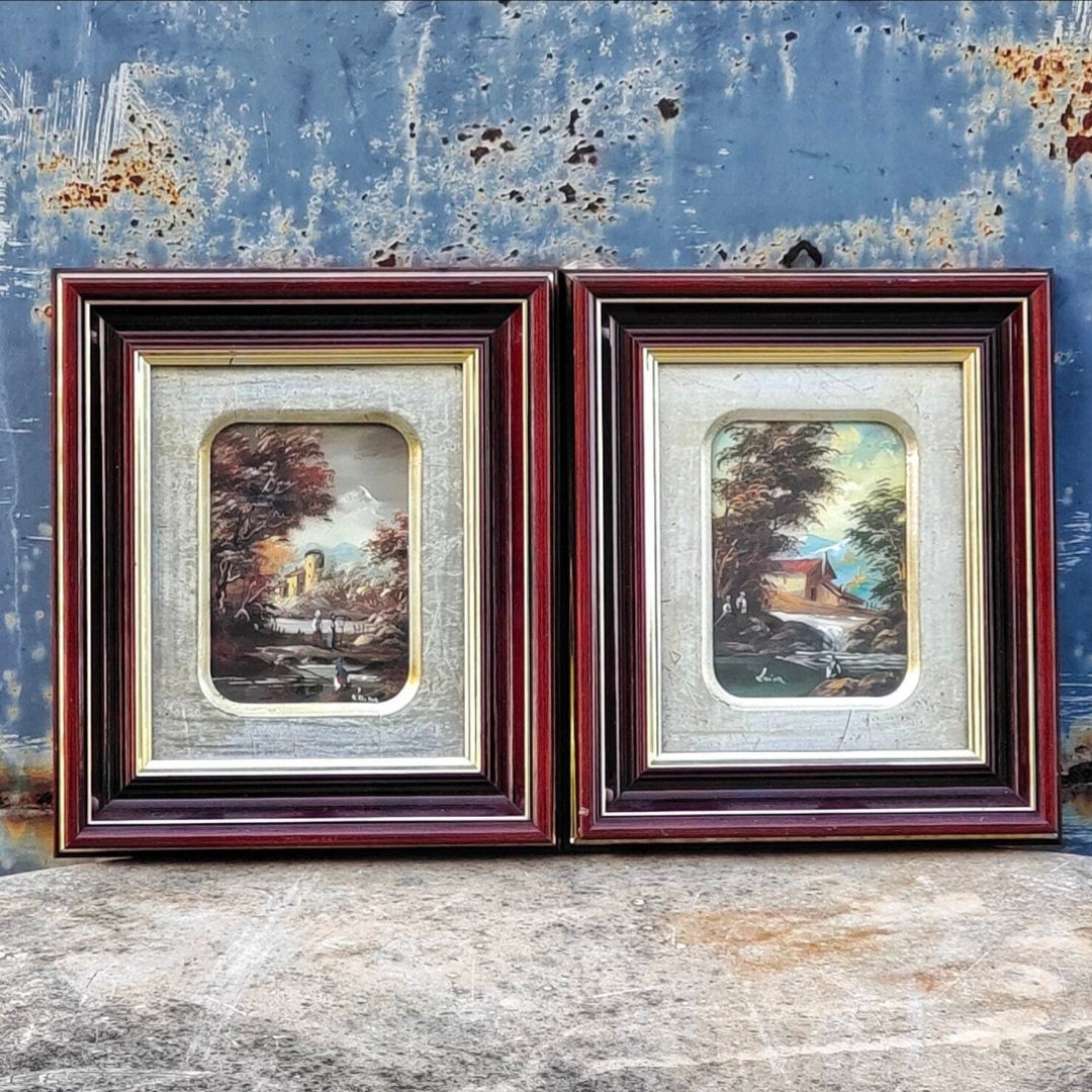 Landscape Oil Paintings Pair Retro Original Wall Art. - Etsy