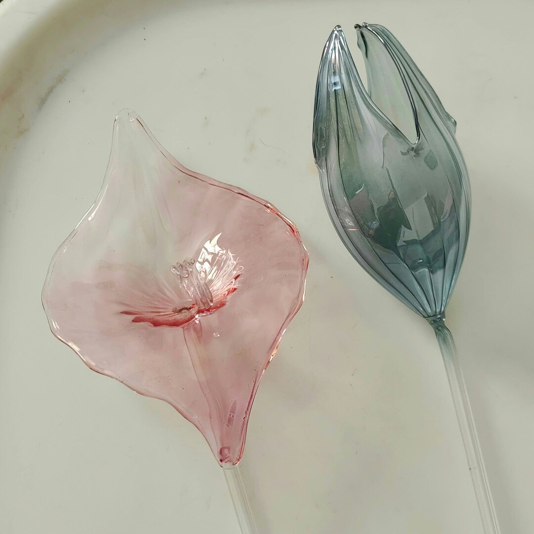 Murano Glass Long Steam Flowers Set of 2 Hand Bowln Pair Flowers 60 Cm ...