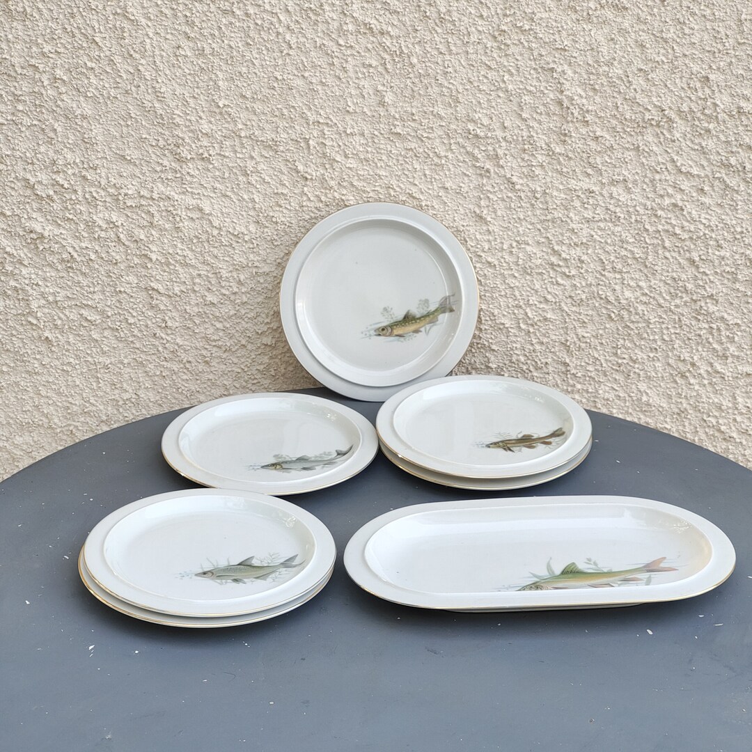 Fish Dinner Plates Bavaria Germany Scherzer Porcelain Serving Set - Etsy