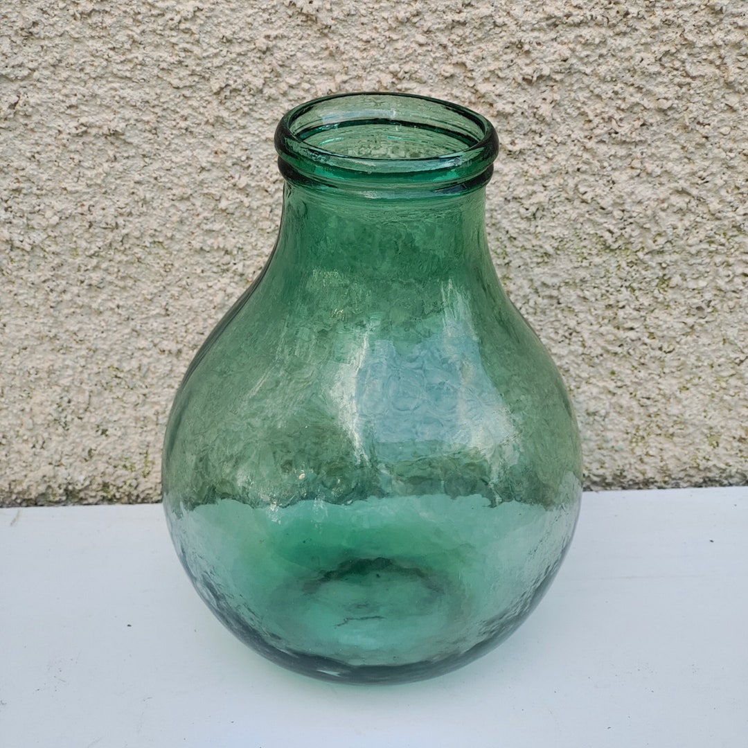 Vintage Italian Glass Wine Bottle Medium Oil Jug Antique Demijohn Wide ...