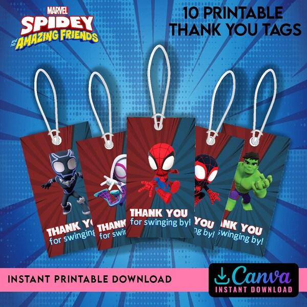 Spiderman Thank You Tags Instant - Etsy