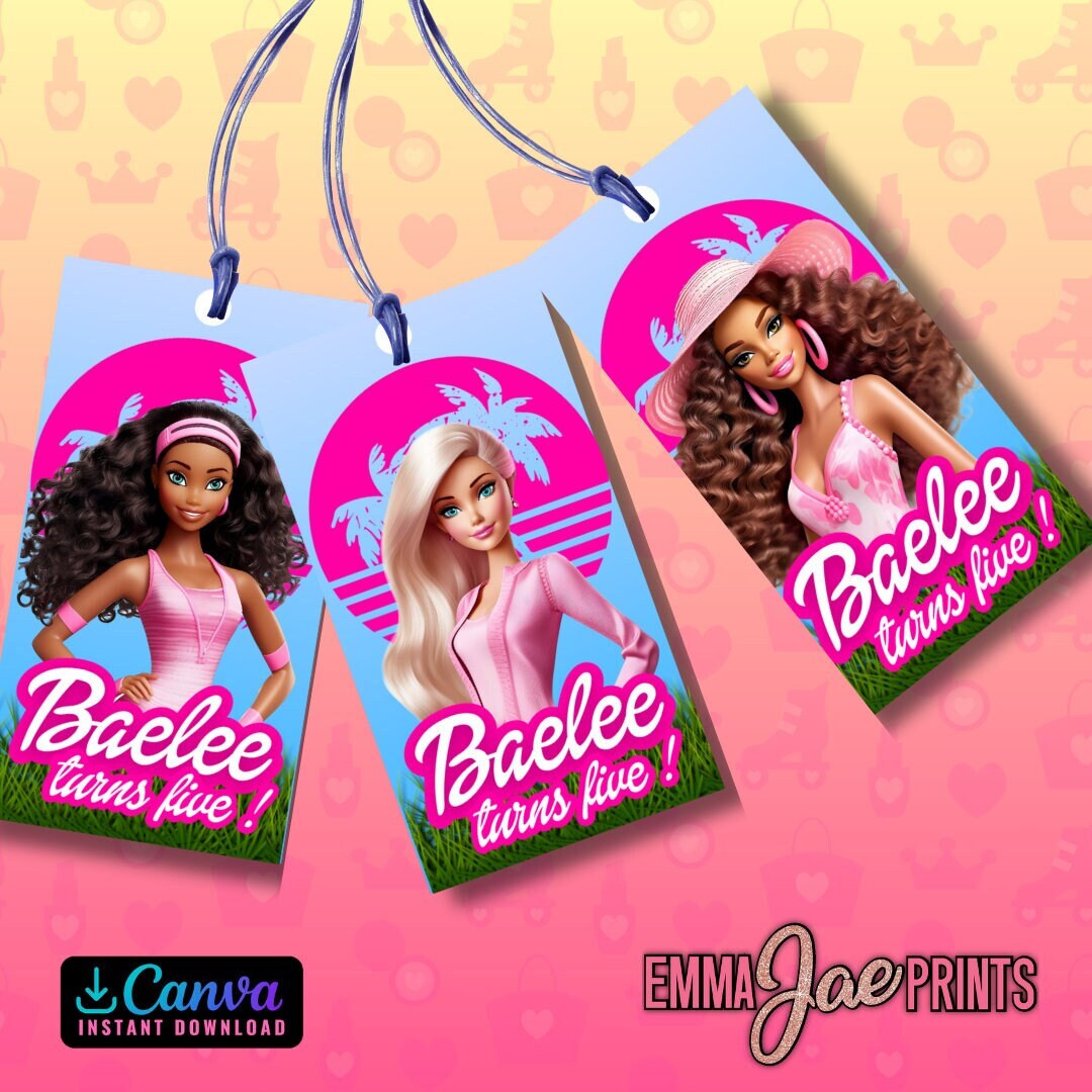 Editable Doll Birthday Favor Tags, Doll Printable Download, Pink Doll ...
