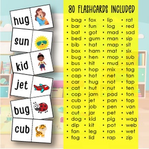 CVC Word Flashcards, Kindergarten Prep, 80 CVC Flash Cards, Phonics ...