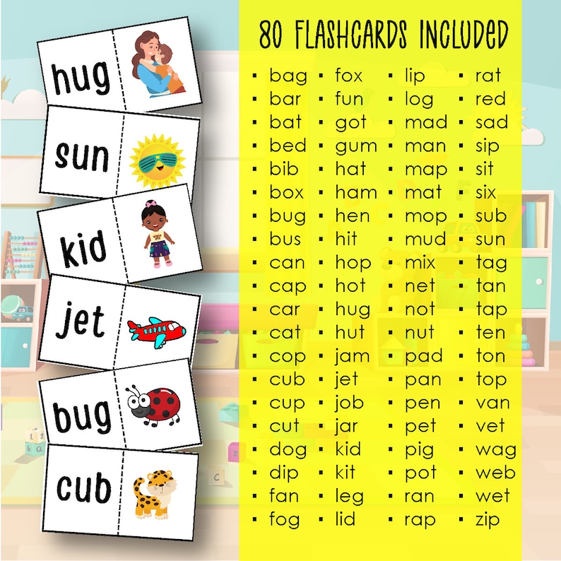 CVC Word Flashcards, Kindergarten Prep, 80 CVC Flash Cards, Phonics ...