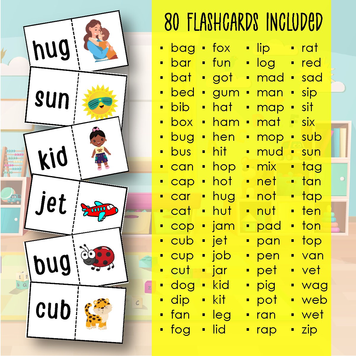 CVC Word Flashcards, Kindergarten Prep, 80 CVC Flash Cards, Phonics ...