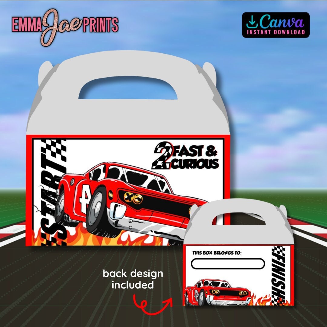 2 Fast 2 Curious Editable Gable Box Design, Race Car Party, 2nd ...