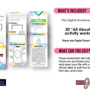 PRINTABLE All About Me Worksheets, Back to School Coloring Activity ...