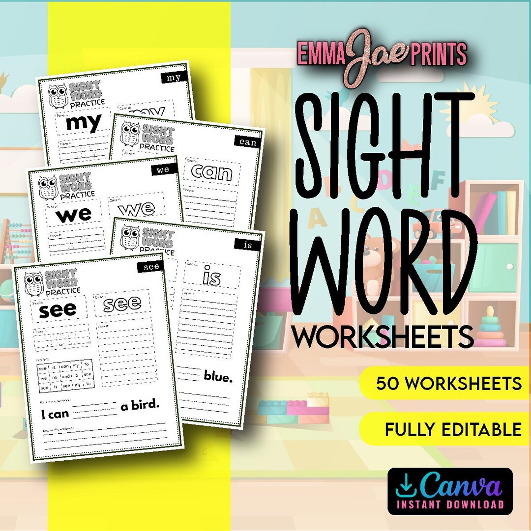 Sight Word Worksheets, 50 Sight Word Practice Worksheets, Sight Word ...