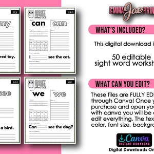 Sight Word Worksheets, 50 Sight Word Practice Worksheets, Sight Word ...