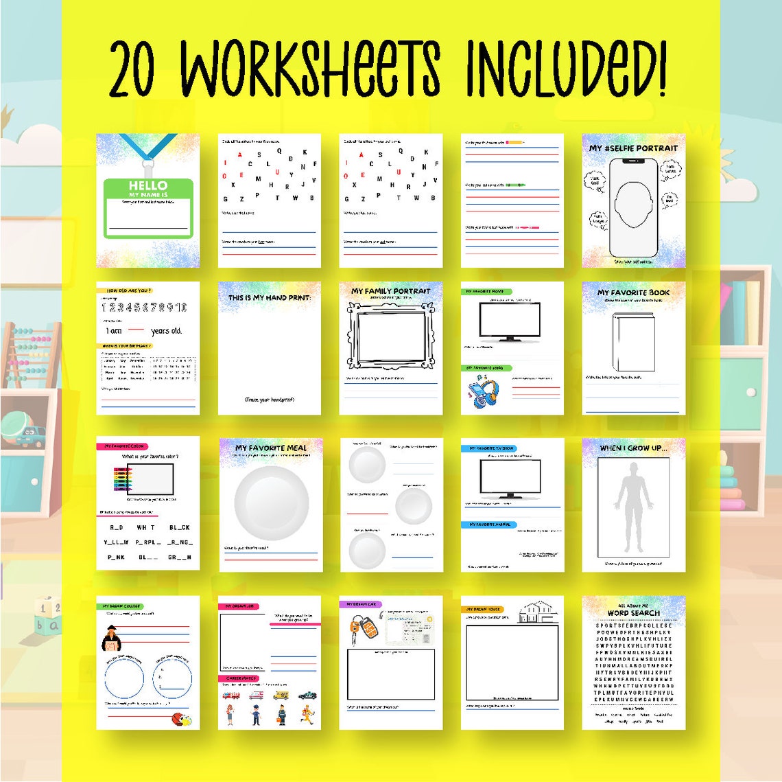PRINTABLE All About Me Worksheets Back to School Coloring - Etsy