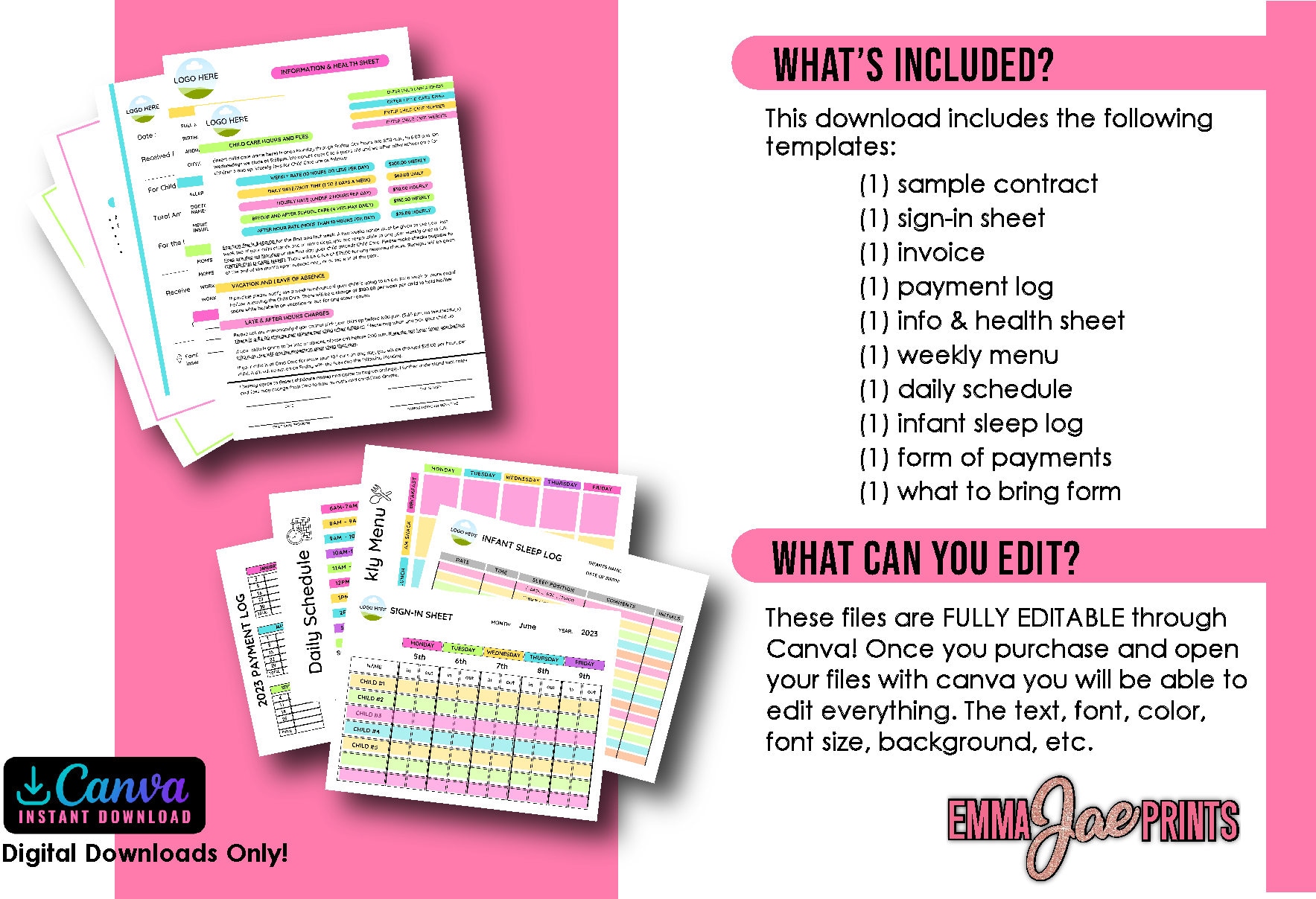 Editable Child Care Starter Kit, Printable Forms Perfect for Home ...