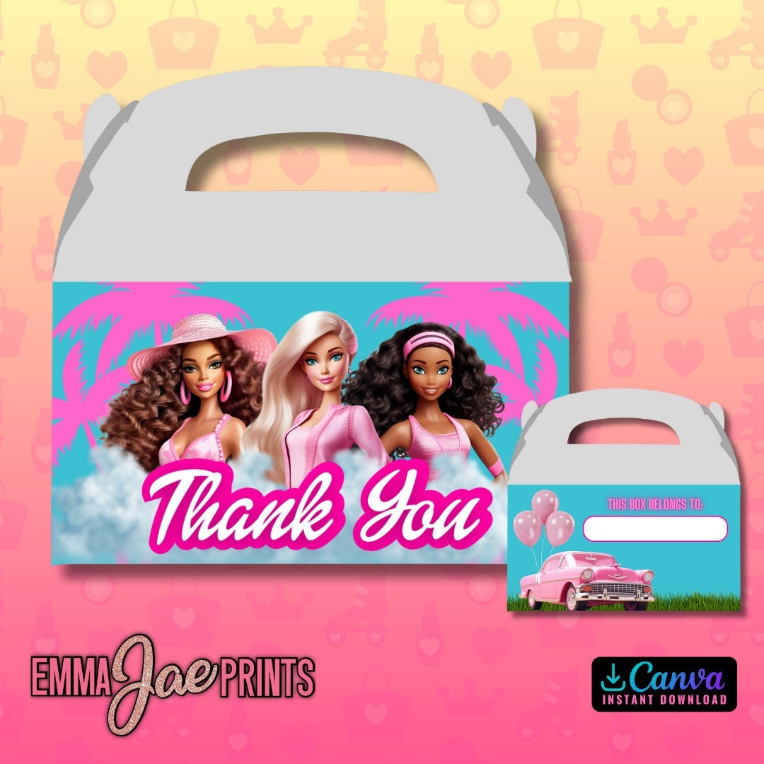 Editable Doll Birthday Gable Box Label, Doll Printable Download, Pink ...