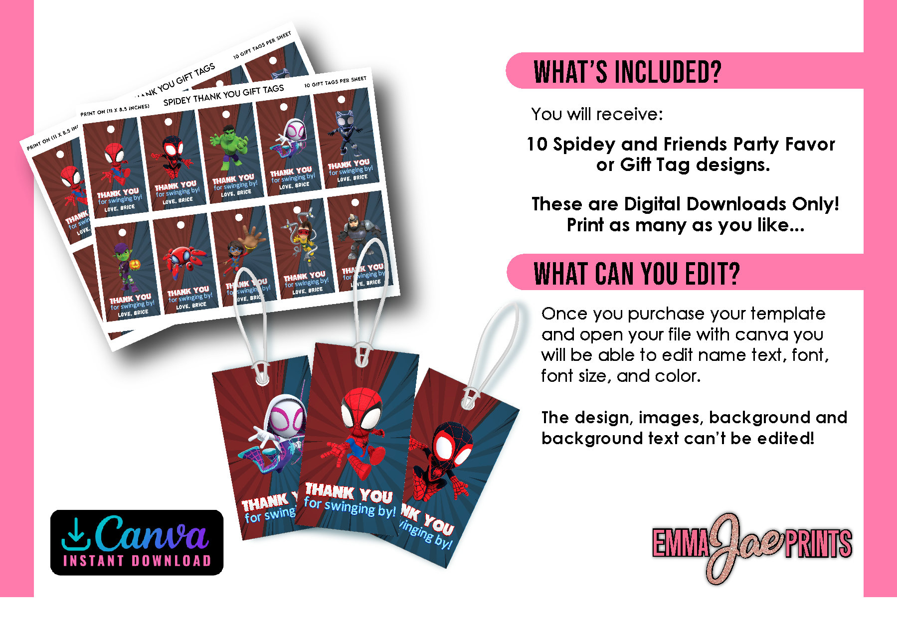 Spidey and Friends Thank You Tags, Spider Man Gift Tag, Superhero ...
