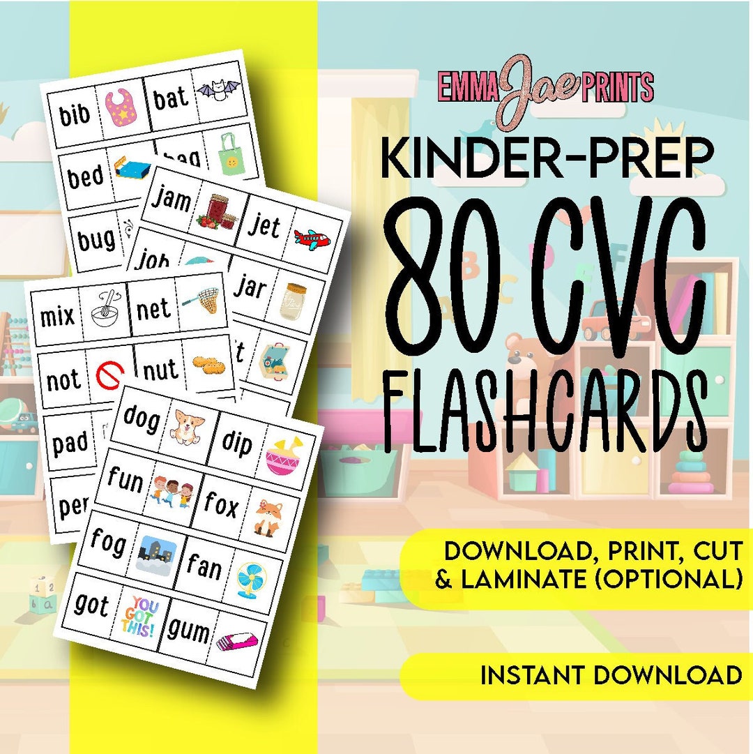 CVC Word Flashcards, Kindergarten Prep, 80 CVC Flash Cards, Phonics ...