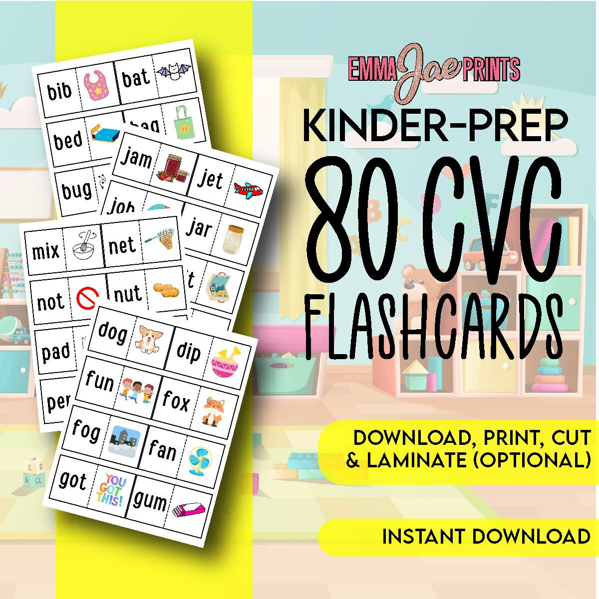 CVC Word Flashcards, Kindergarten Prep, 80 CVC Flash Cards, Phonics ...
