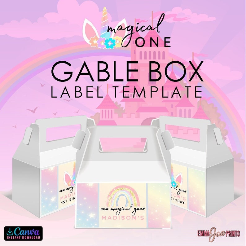 Unicorn First Birthday Gable Box Design, Magical One, 1st Party, Pink ...