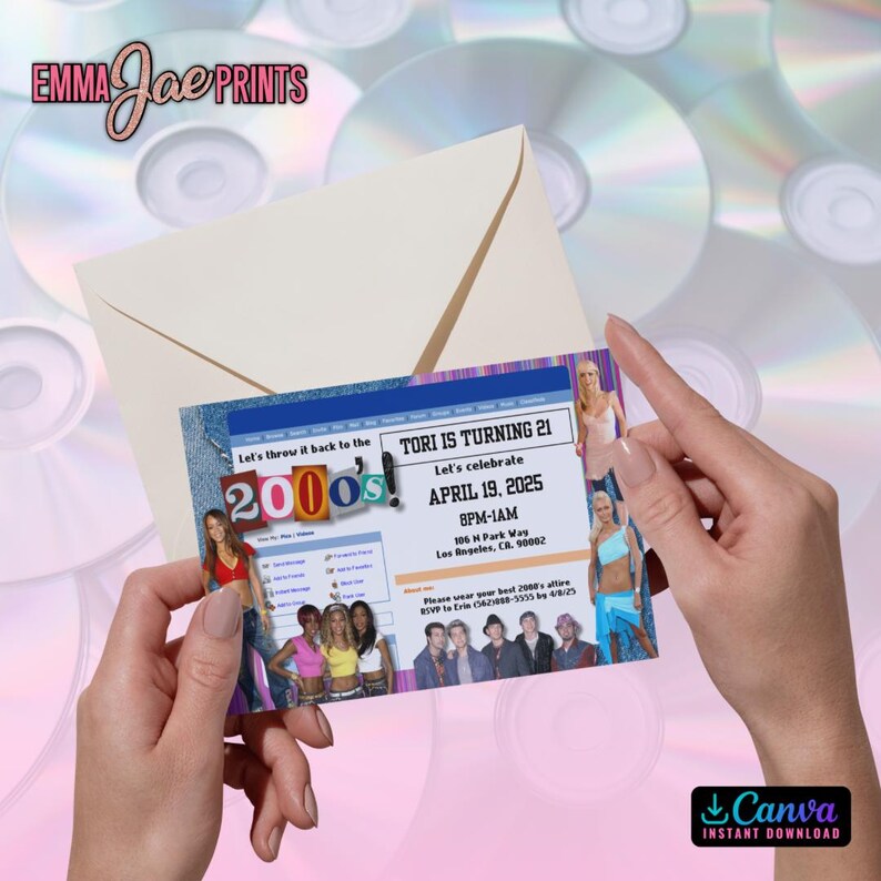 Editable 2000s Throwback Party Invitation & Thank You Card (digital ...