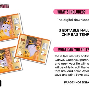 Editable Halloween Chip Bag Bundle, DIY Template, Class Halloween Party ...