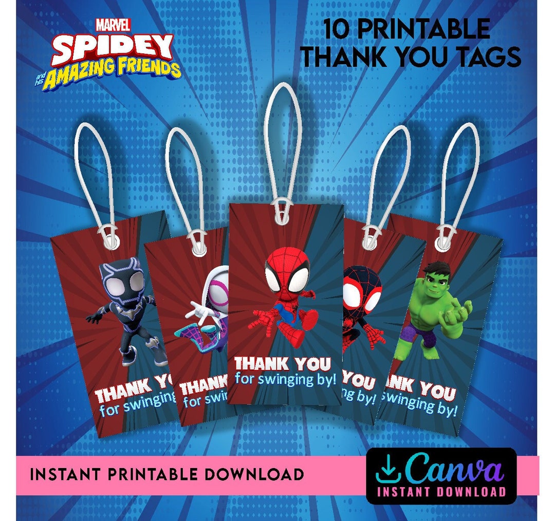 Spidey and Friends Thank You Tags, Spider Man Gift Tag, Superhero ...
