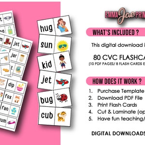 CVC Word Flashcards, Kindergarten Prep, 80 CVC Flash Cards, Phonics ...