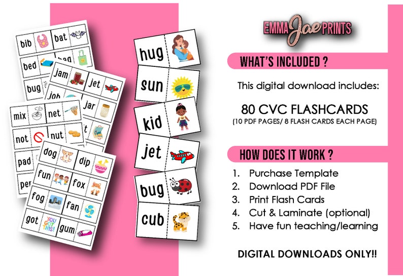 CVC Word Flashcards, Kindergarten Prep, 80 CVC Flash Cards, Phonics ...