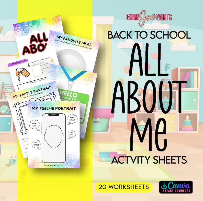 PRINTABLE All About Me Worksheets, Back to School Coloring Activity ...