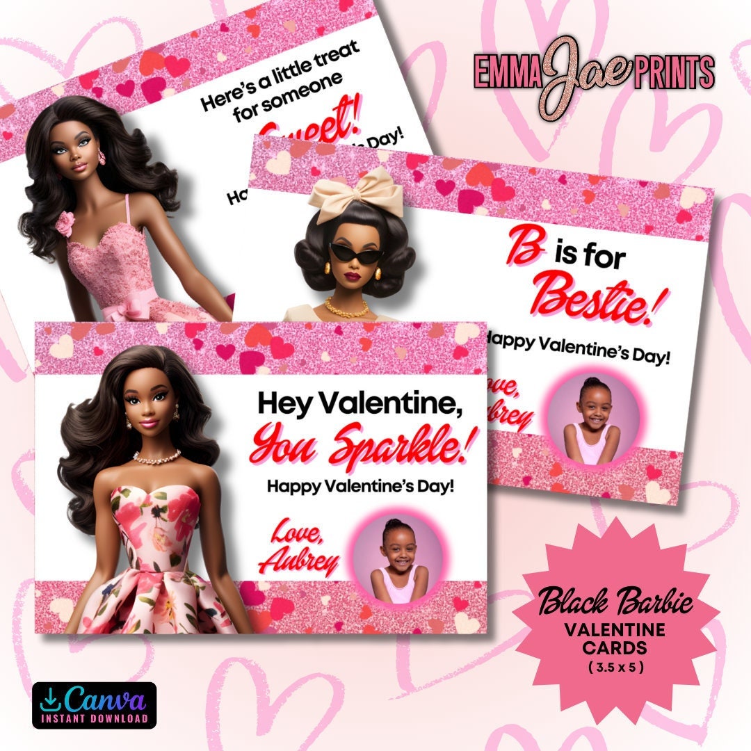 Editable Black Doll Valentine Cards (3.5 X 5 In), Pink Doll Valentine ...