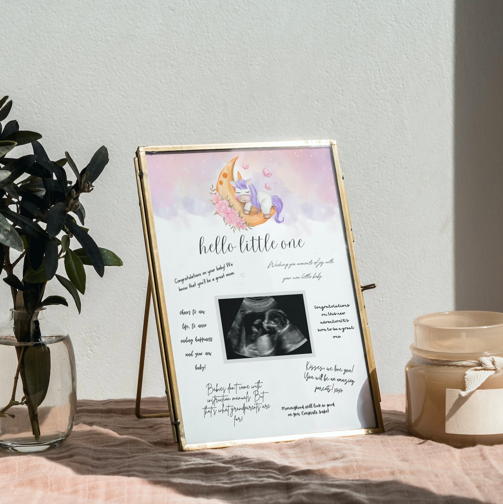 Printable Sonogram Ultrasound Guestbook, Pink Unicorn Baby Shower Guest ...