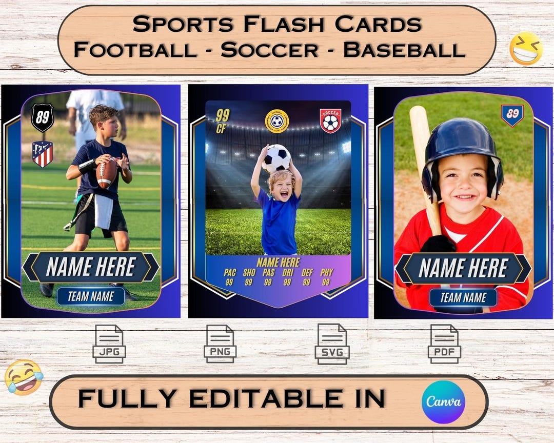 Sports Flash Cards Template: Football, Soccer, Baseball (digital ...