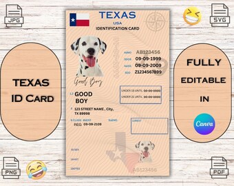 Pennsylvania Identification Card Fully Editable Digital Printable Pet ...