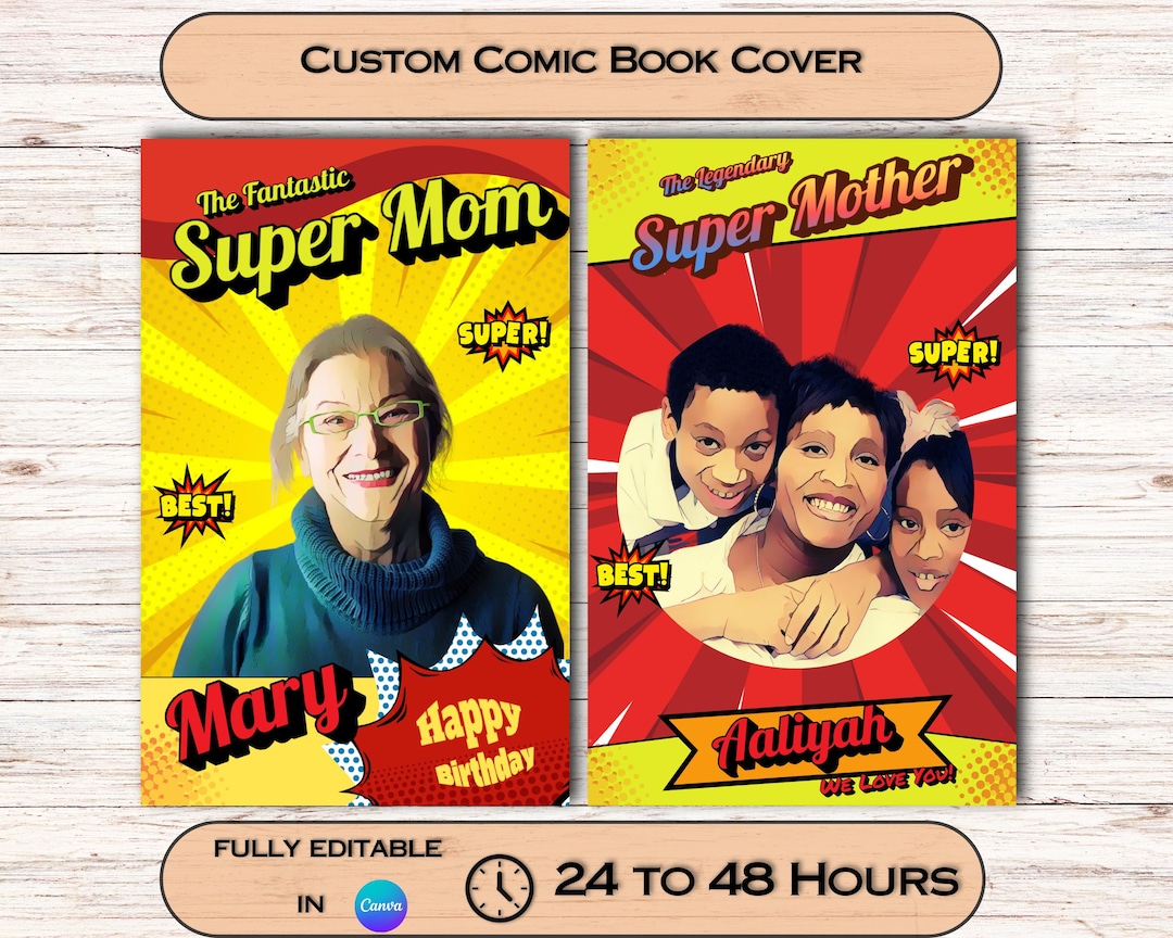 Mom Comic Book Cover Gift Fully Editable Mother Comic Book Supermom ...