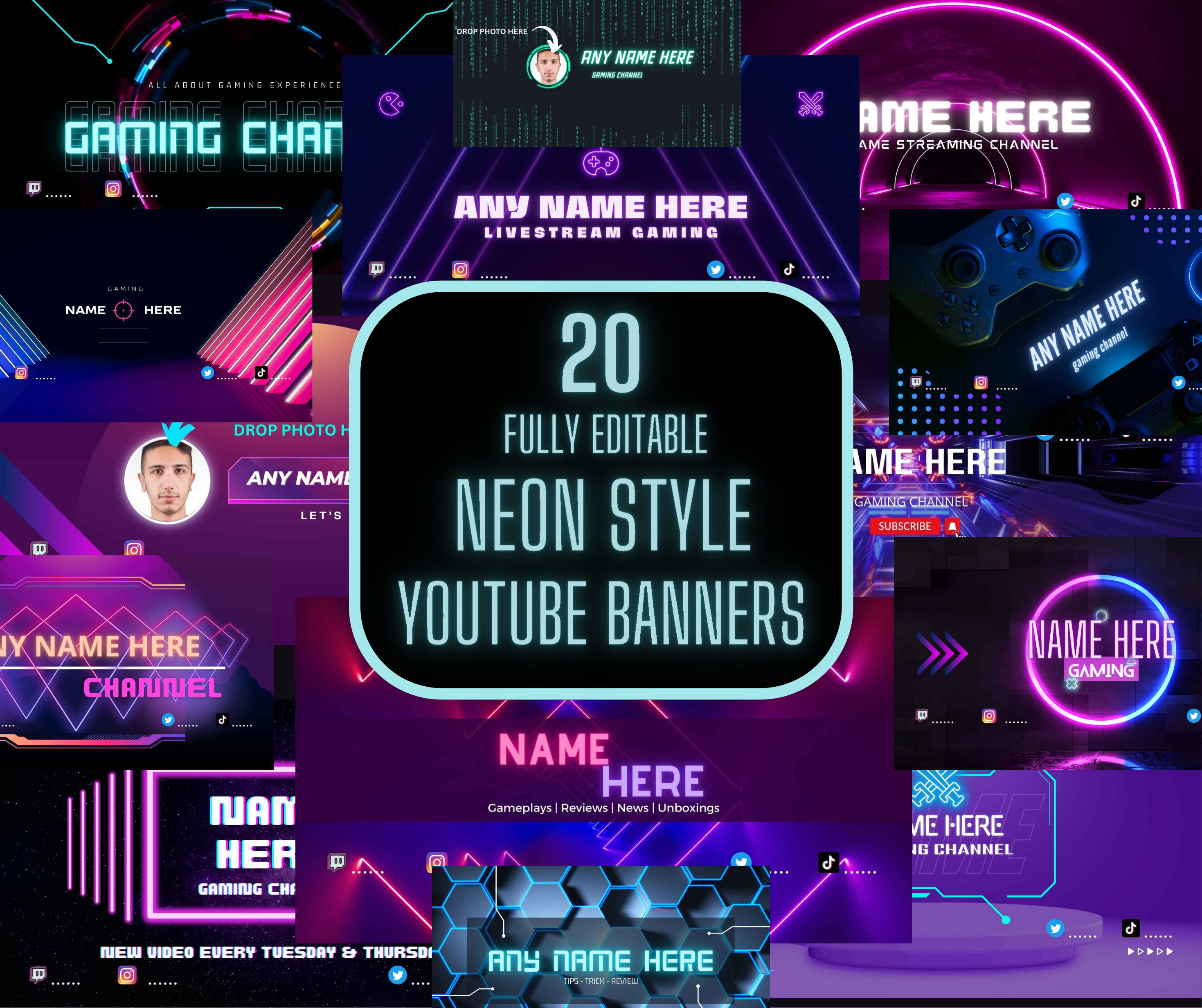 20 Fully Editable Stunning Neon-style Gaming Youtube Banners to Take ...