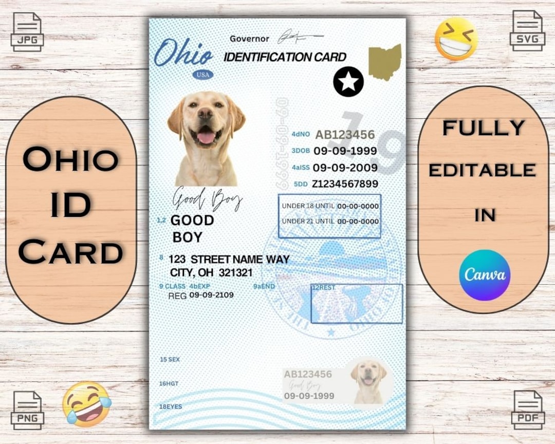 Ohio Identification Card Fully Editable Digital Printable Funny ...