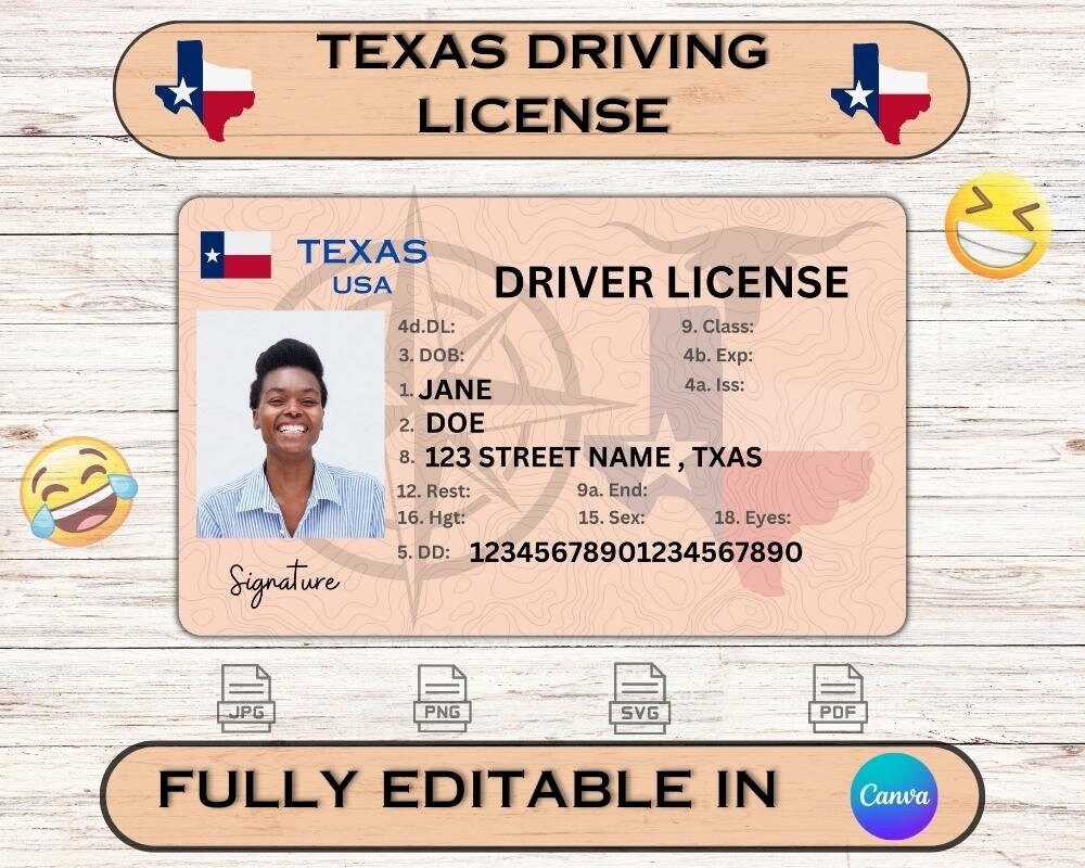 Texas Driver License Fully Editable Digital Printable Template Funny Texas Driver License Fully Editable Digital Printable Template Funny