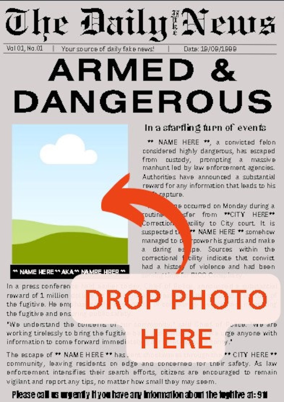 Newspaper Template Funny Fake News Article Bonus Editable Magazine Cover Funny FBI Most Wanted ...